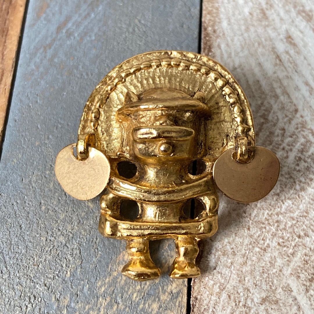 Vintage 24K Gold Plated Aztec Mayan Brooch Reproduction of Tairona ...