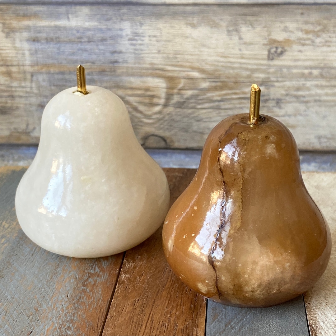 Vintage Pair of Natural White and Brown Marble Pear Paperweights - Etsy