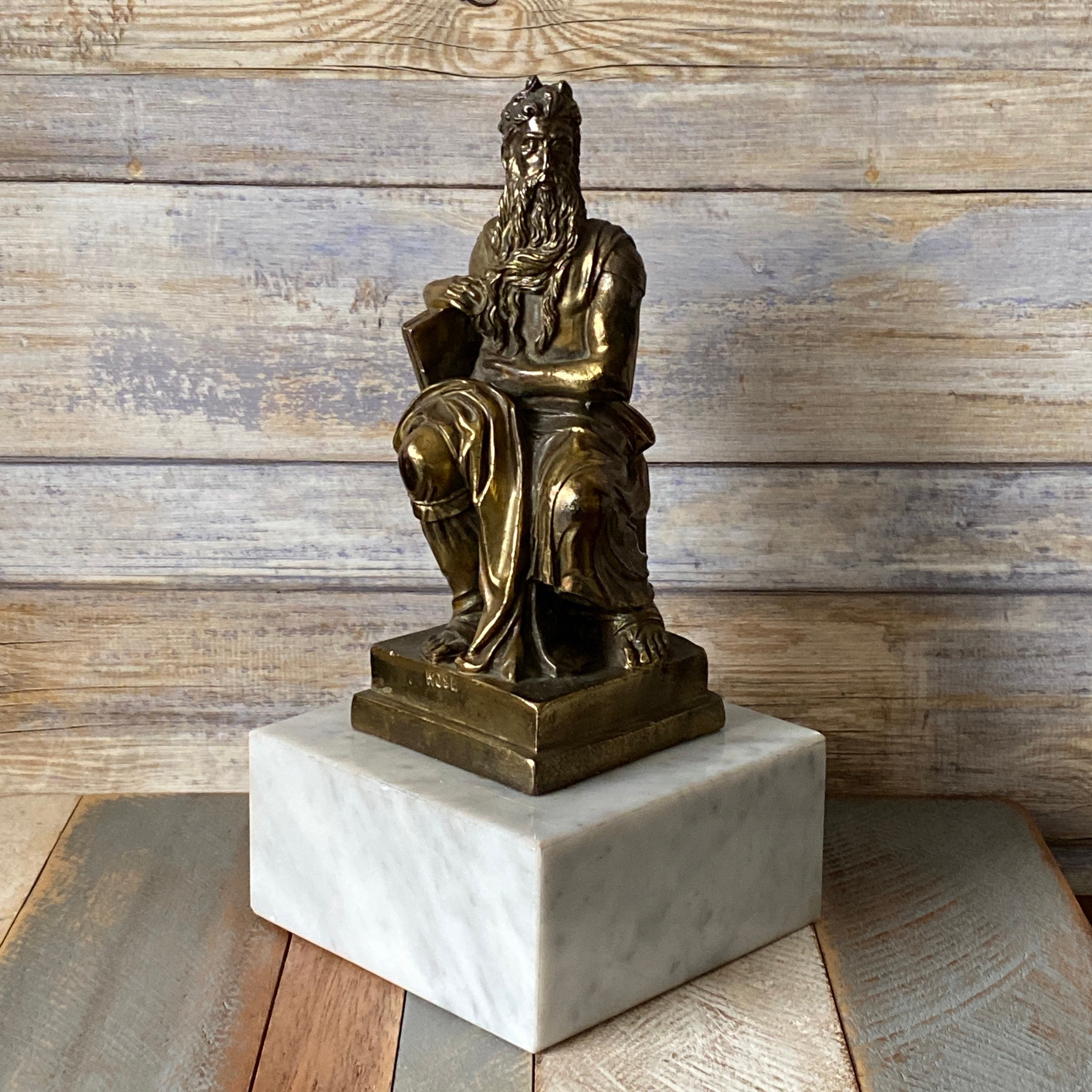Antique Bronze Sculpture of Moses Replica of Michelangelo Cast White ...