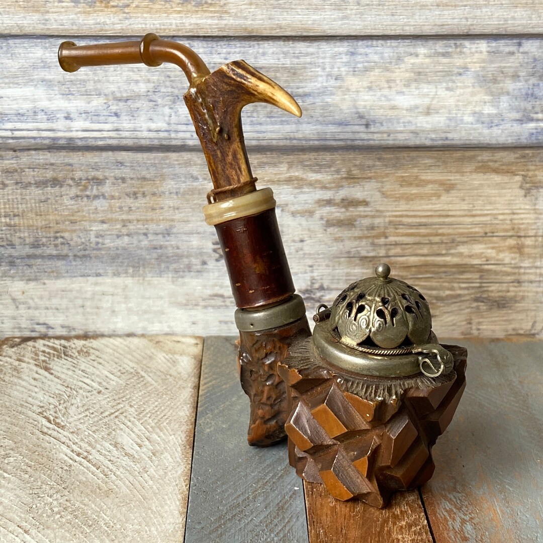 Vintage Austrian Tirol Hand Carved Wooden Antler Pipe With - Etsy