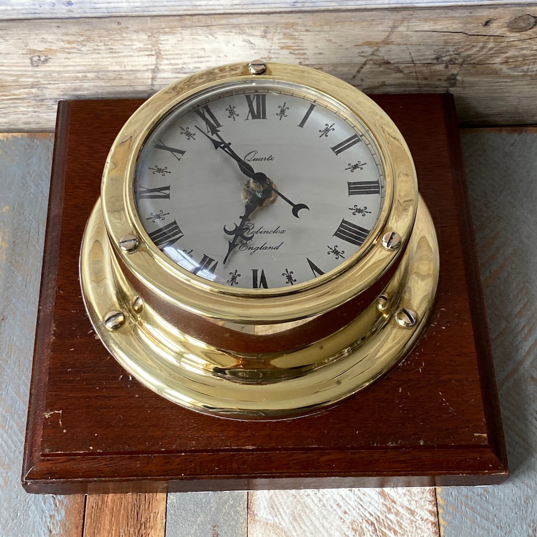 Vintage Brass Marine Nautical Ship Wall Clock Robinclox Quartz England ...