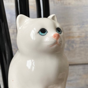Vintage Ceramic White Cat Sitting on Black Chair Figurine Decorative ...