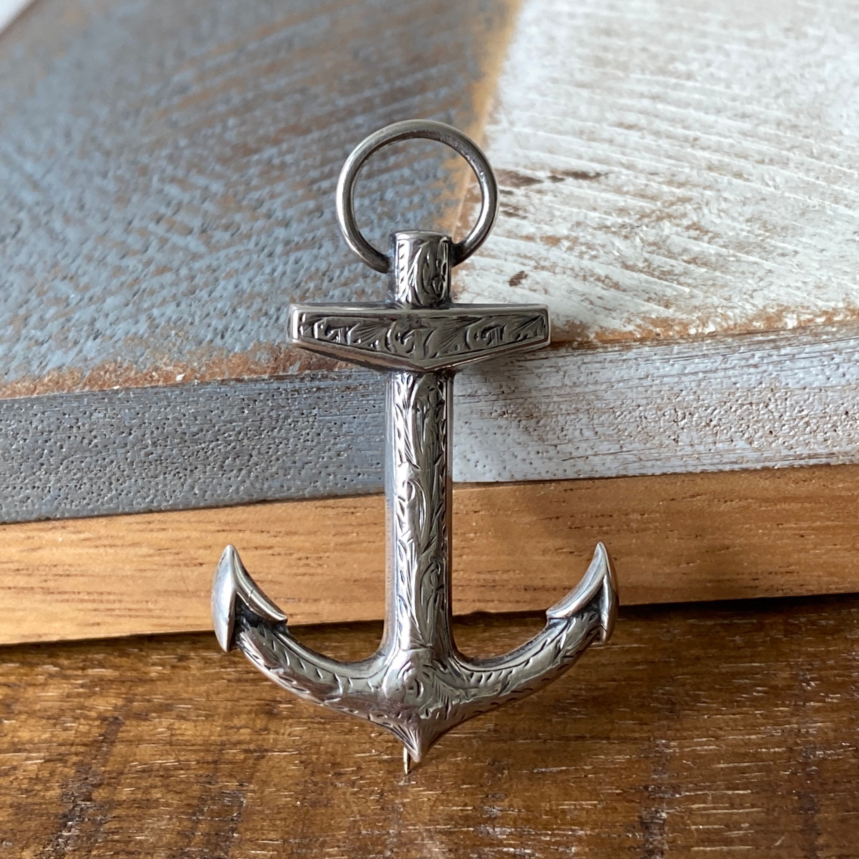 Antique Victorian Sterling Silver Engraved Anchor Hope Brooch | Etsy