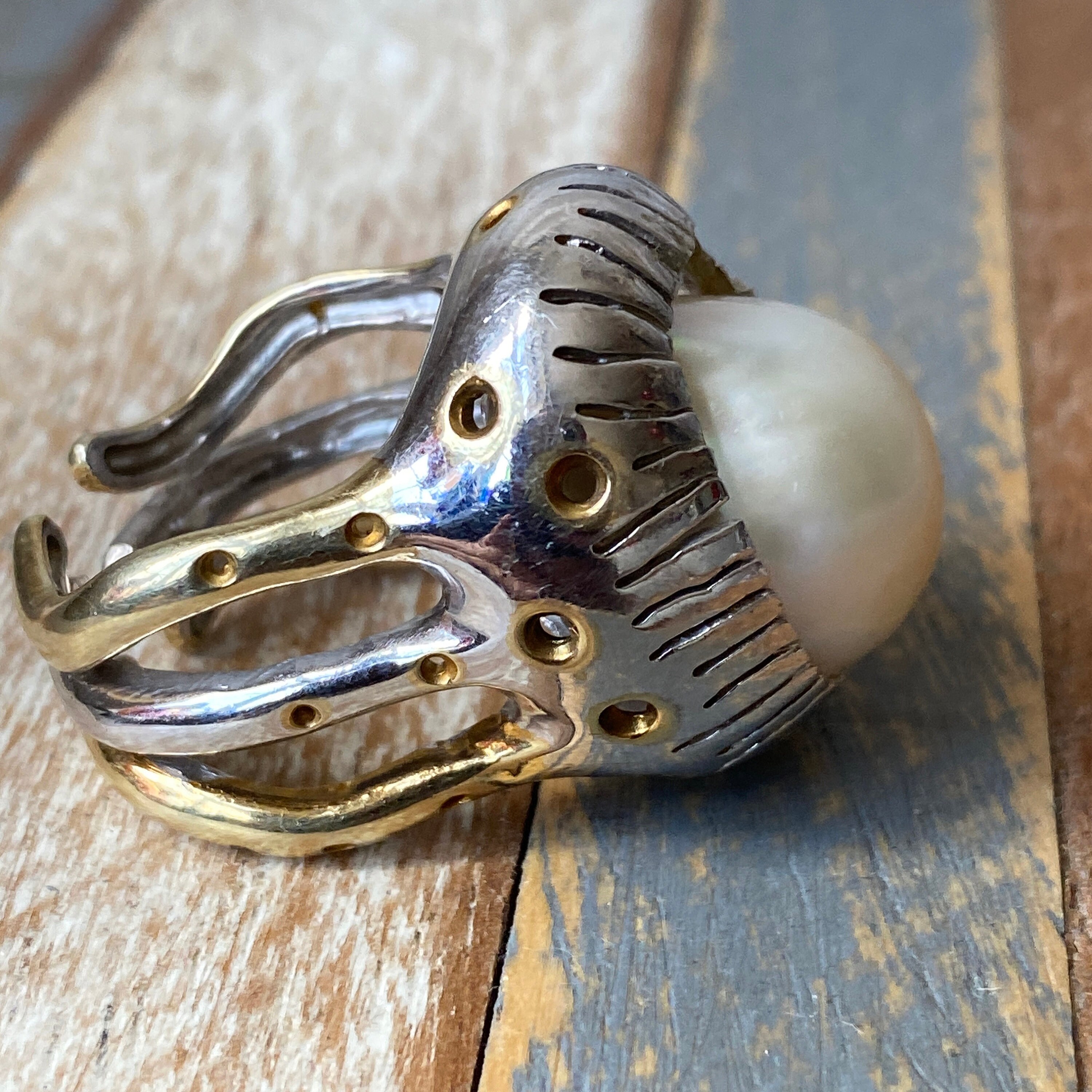 Huge Artisan Handmade Gilded Sterling Silver and Extra Large Baroque ...