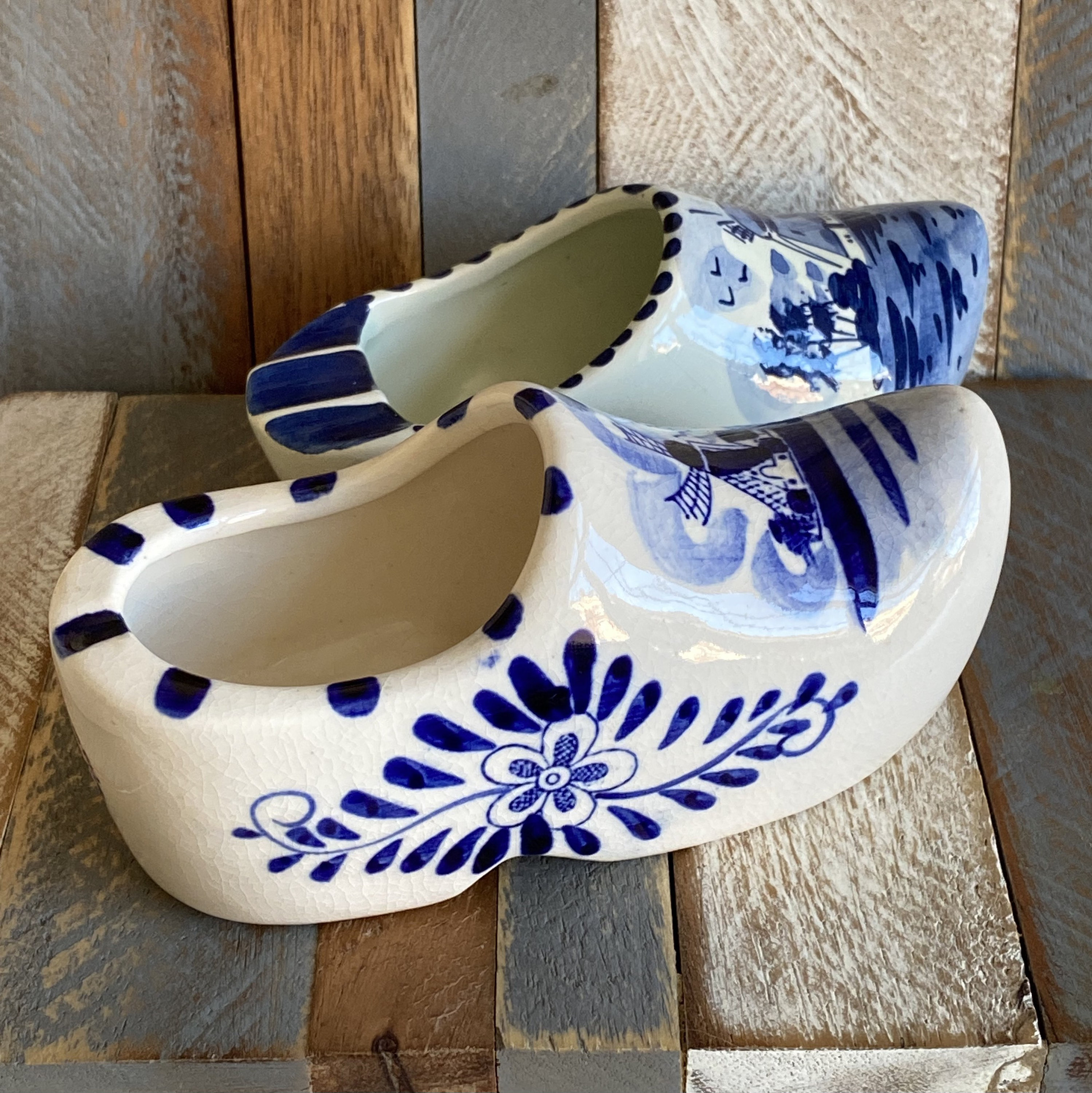 Vintage Hand Painted DELFT Set of Two Ceramic Clogs Holland | Etsy