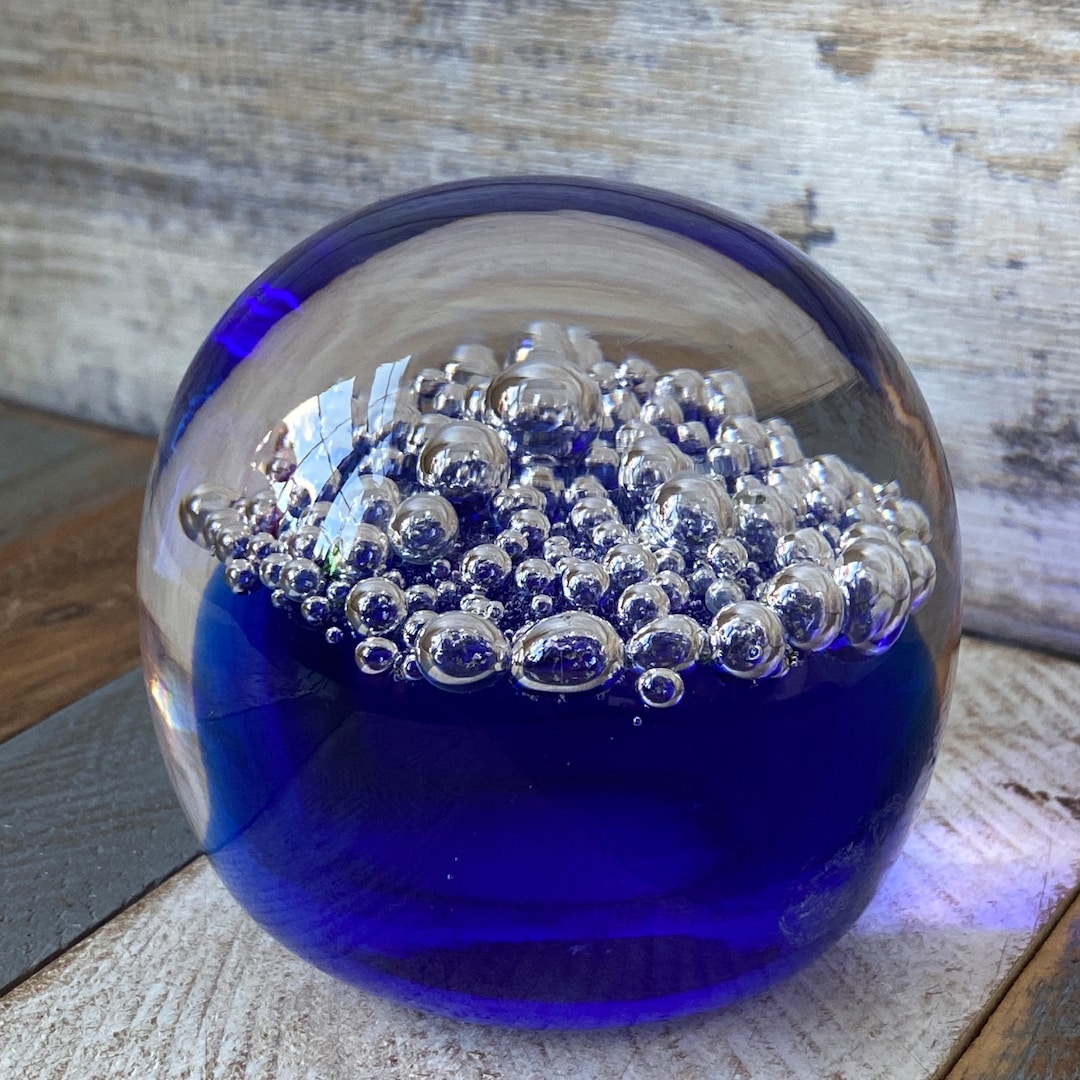 Vintage Hand Blown Indigo Blue and Clear Glass Controlled Bubbles ...