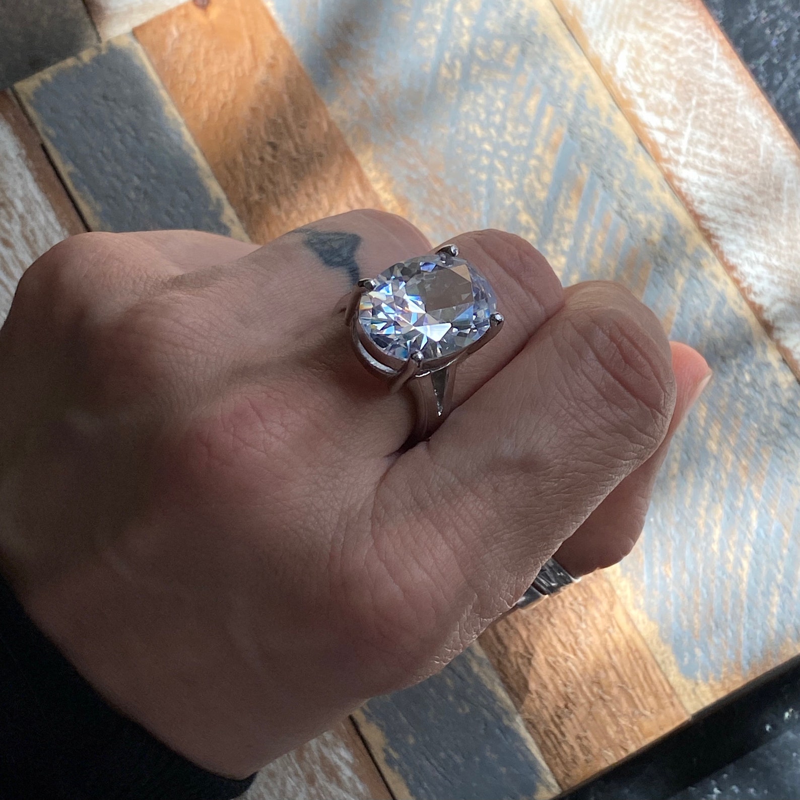 Vintage Chunky Silver Toned Cubic Zirconia Solitaire Ring - Etsy UK