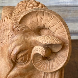 Antique Hand Carved Wooden Pair of Ram Heads Faux Taxidermy Plaques ...