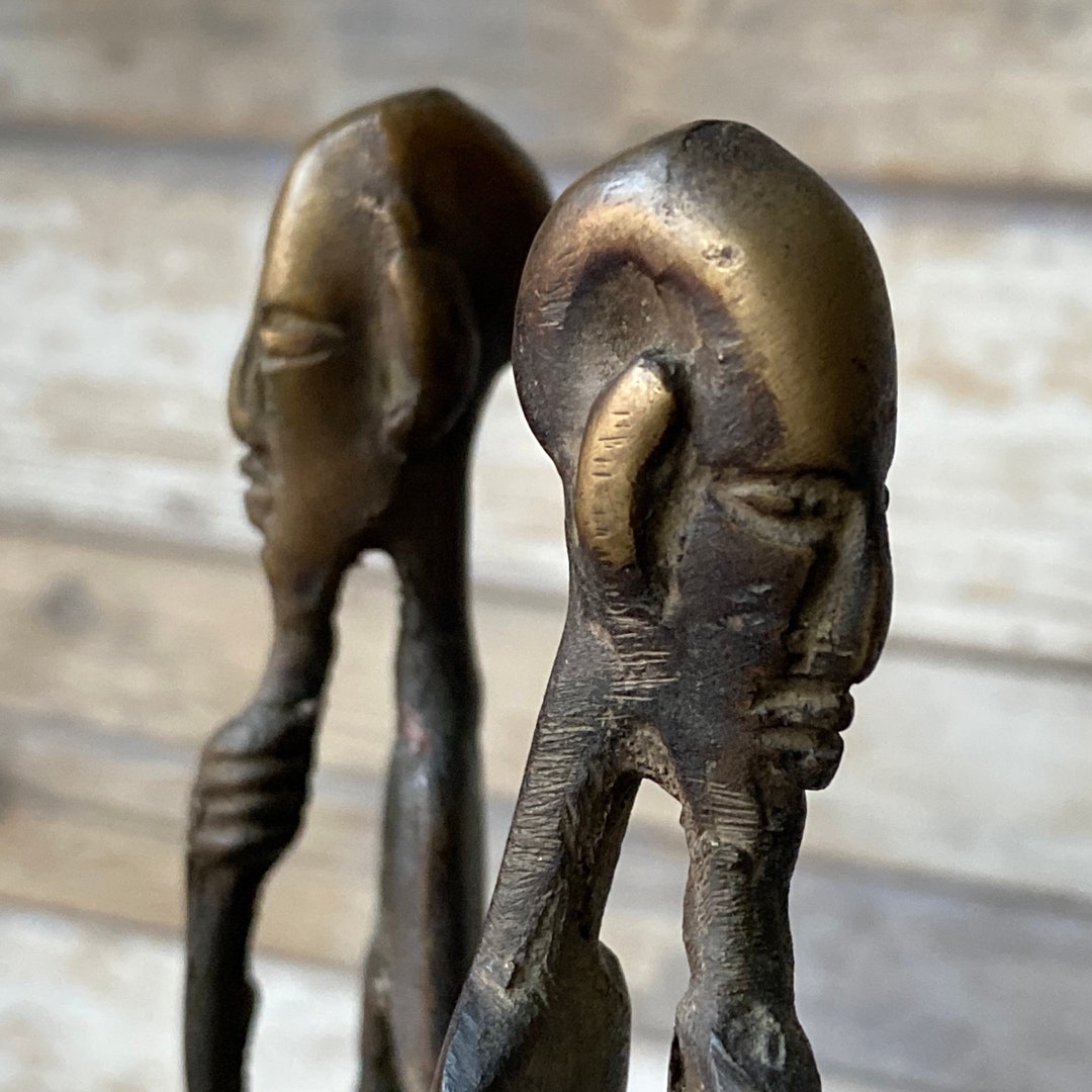 Vintage Etruscan Style Pair of African Bronze Sculptures Statues ...