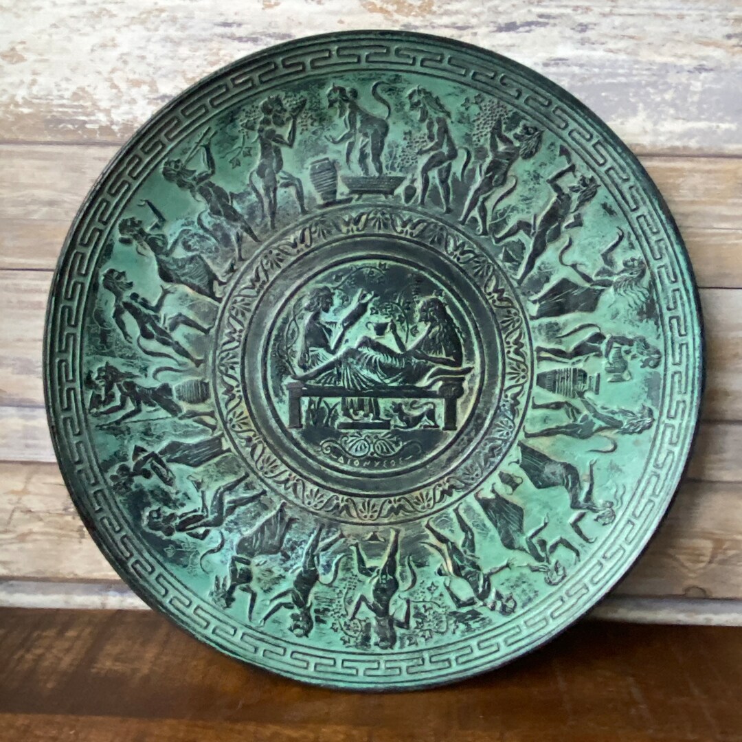 Vintage Handmade Large Ceramic Bronze Replica Plate With Dionysus Greek ...