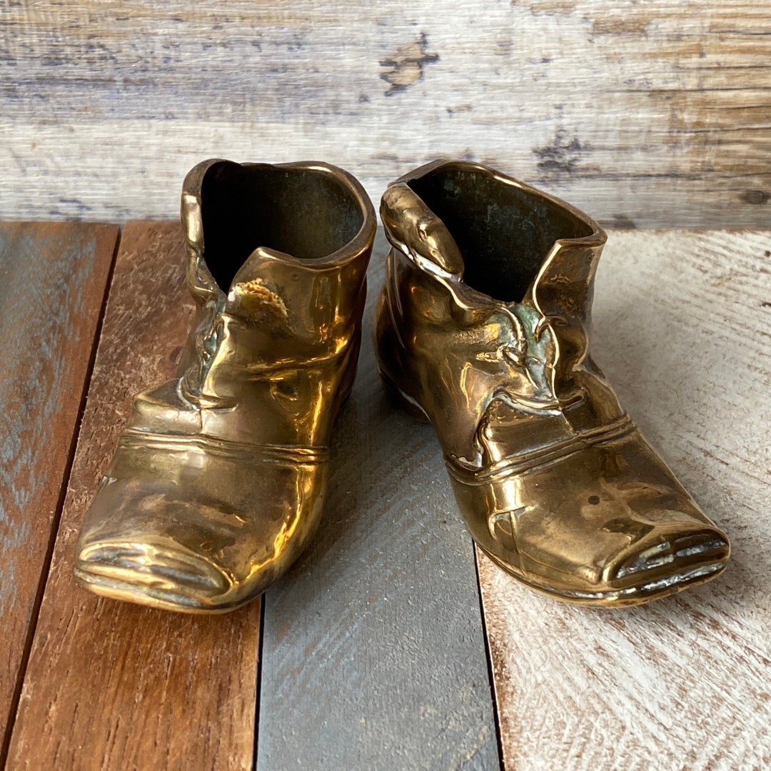 Vintage Solid Brass Tramp Boots With Mice Set of Two Paperweights ...