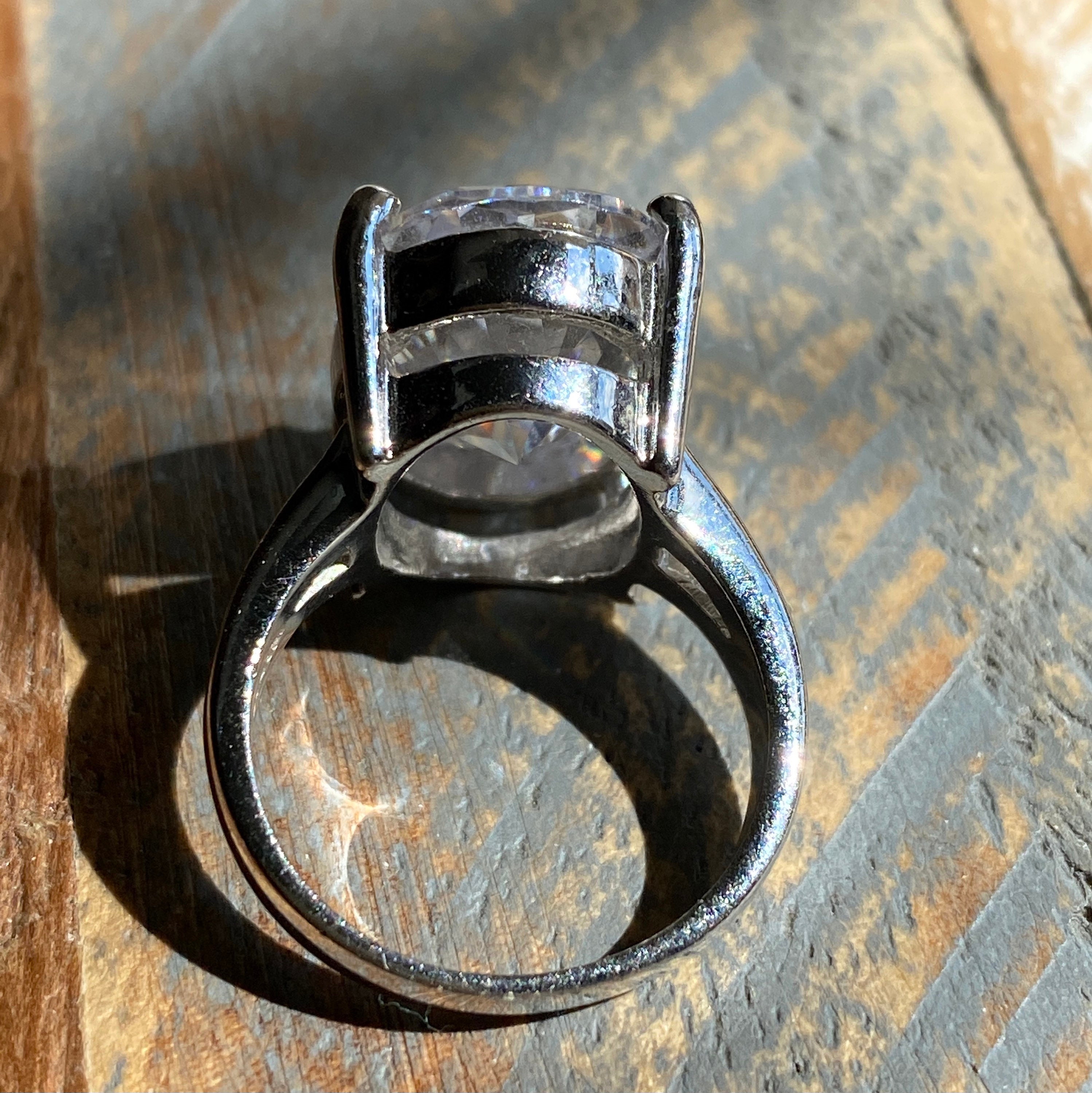 Vintage Chunky Silver Toned Cubic Zirconia Solitaire Ring | Etsy