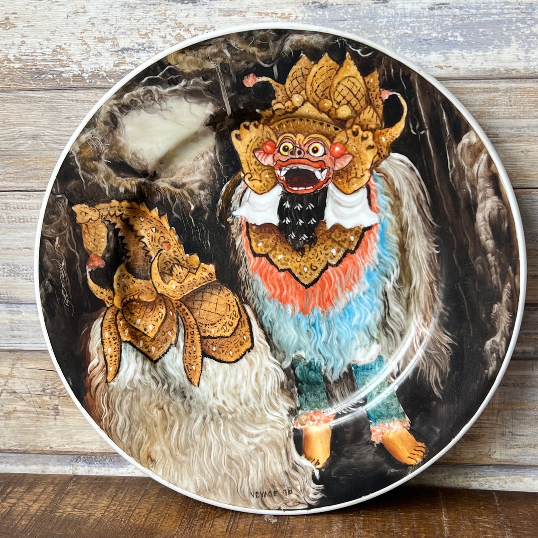 Vintage Large Hand Painted Plate With Balinese Barong Multicoloured - Etsy