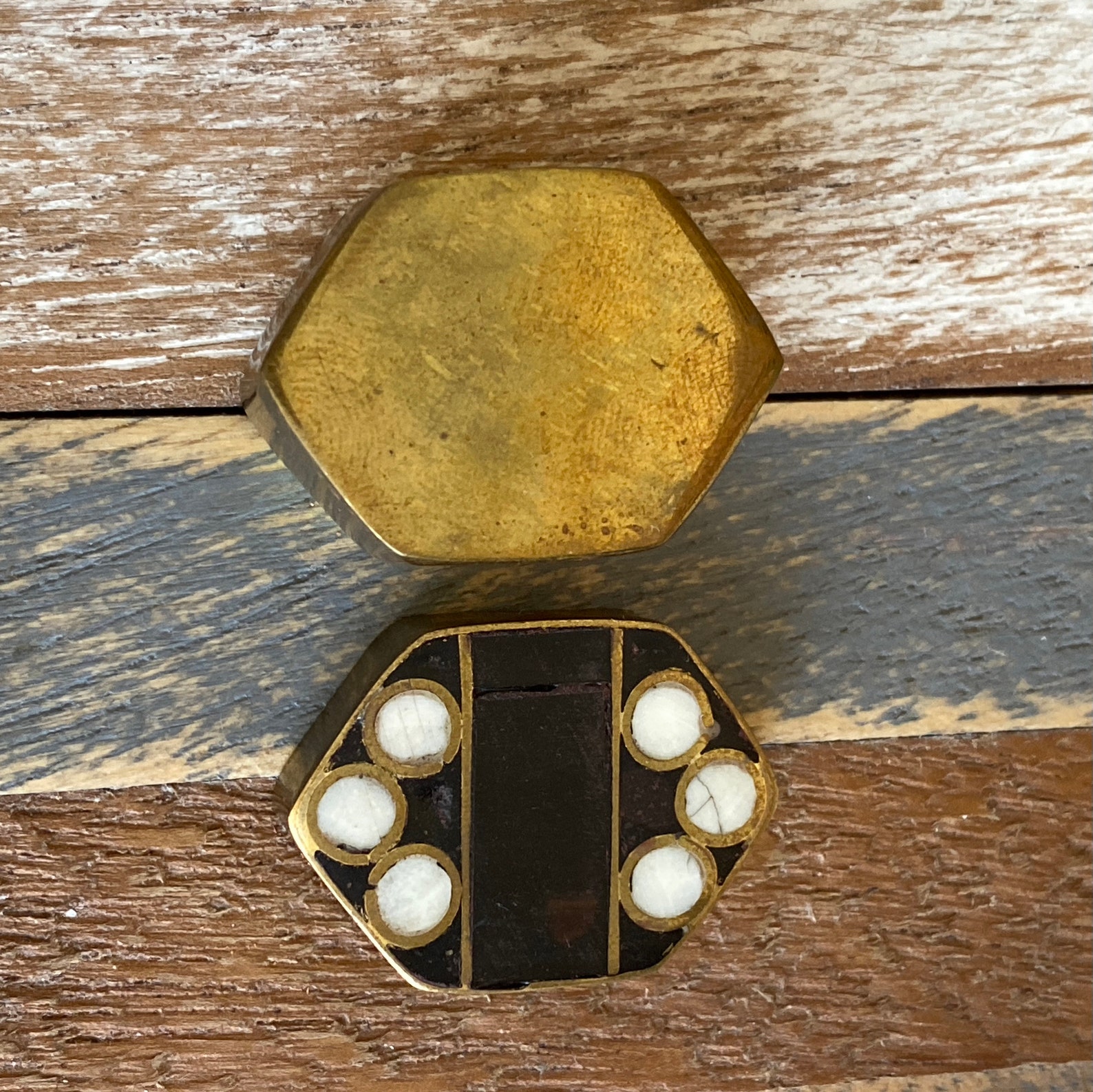 Vintage Small Diamond Shaped Pill Box Handmade Brass Wood Bone | Etsy