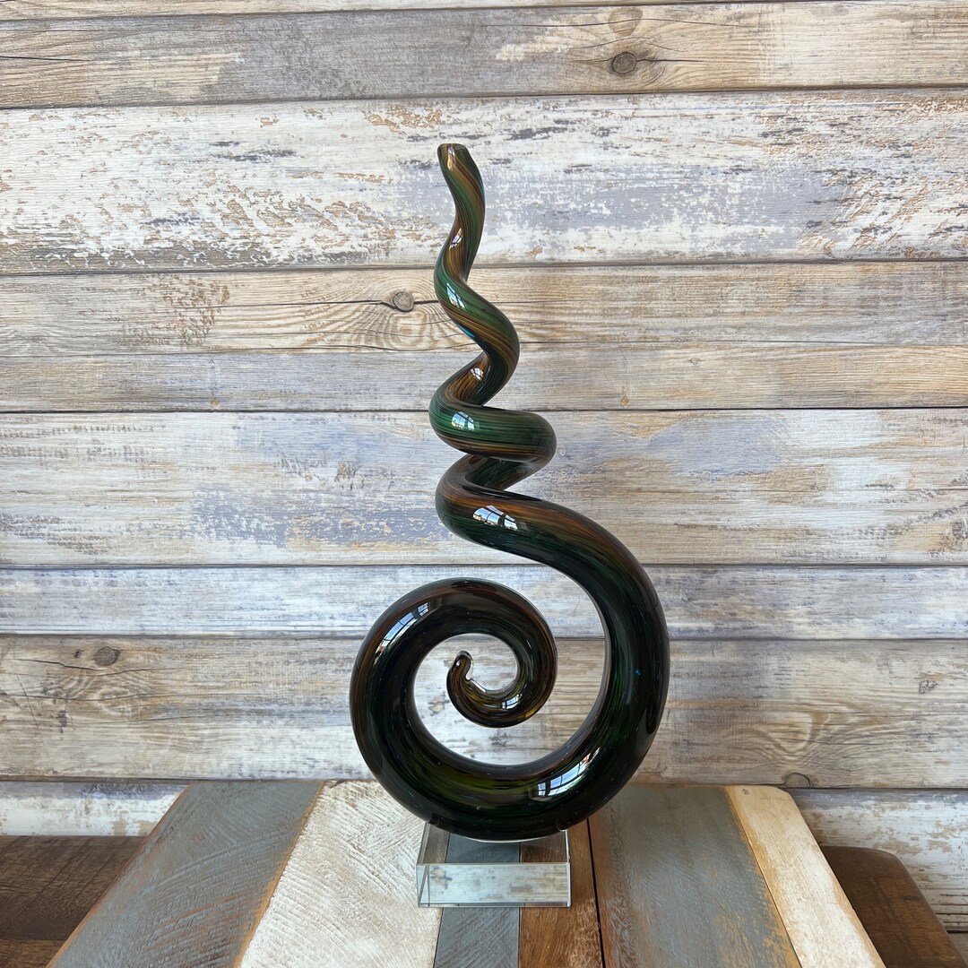 Vintage Handmade Blown Glass Spiral Art Sculpture Yellow Green Blue ...