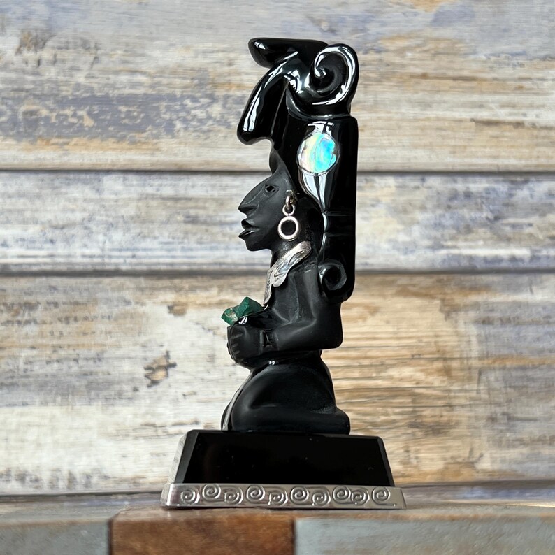 Vintage Obsidian Aztec Warrior Sculpture: Sterling Silver & Abalone ...