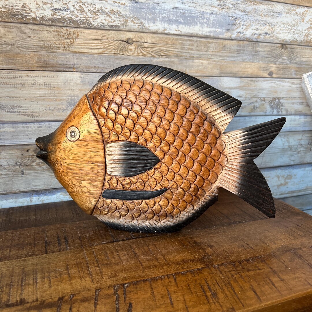 Vintage Large Hand Carved Hardwood Fish With Intricate Details - Etsy