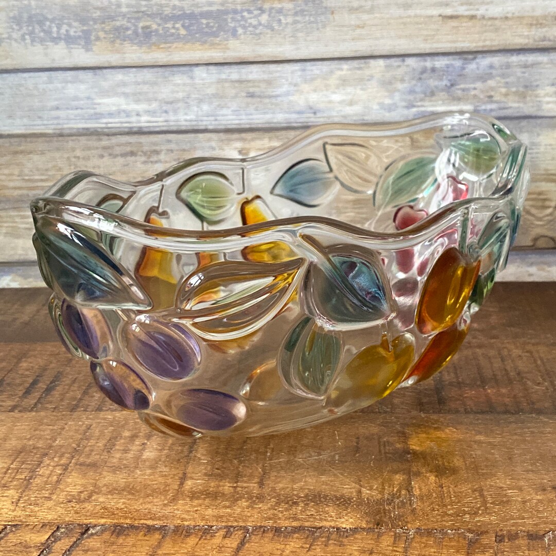 Vintage German Glass Bowl With Colourful Fruit Original by Walther Glas ...