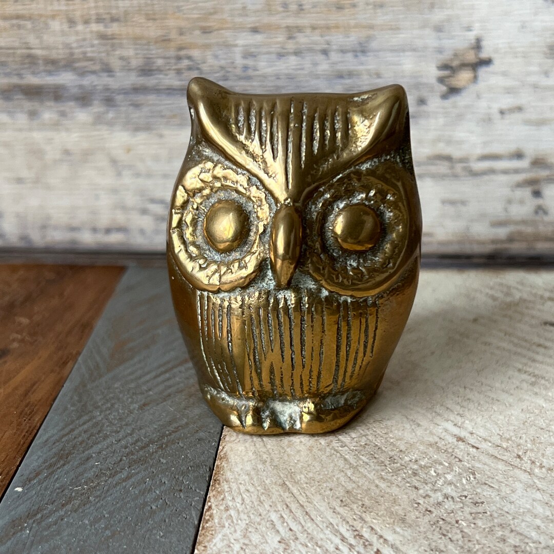Vintage Solid Brass Owl Figurine Paperweight Medium Size - Etsy