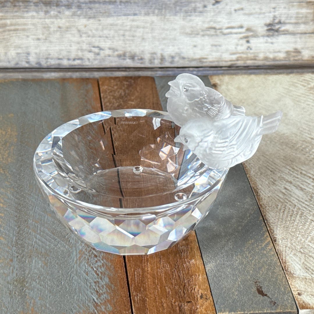 Vintage Swarovski Crystal Glass Birds Bath Figurine Mint Condition - Etsy