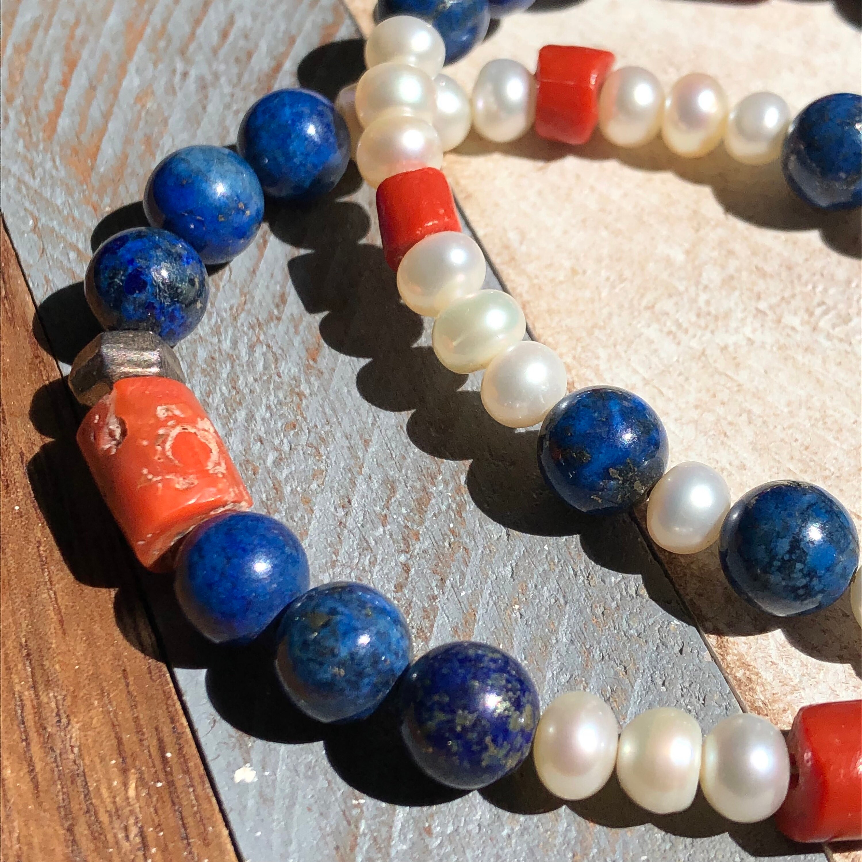 Vintage Silver Lapis Lazuli Red Coral Pearls Necklace - Etsy