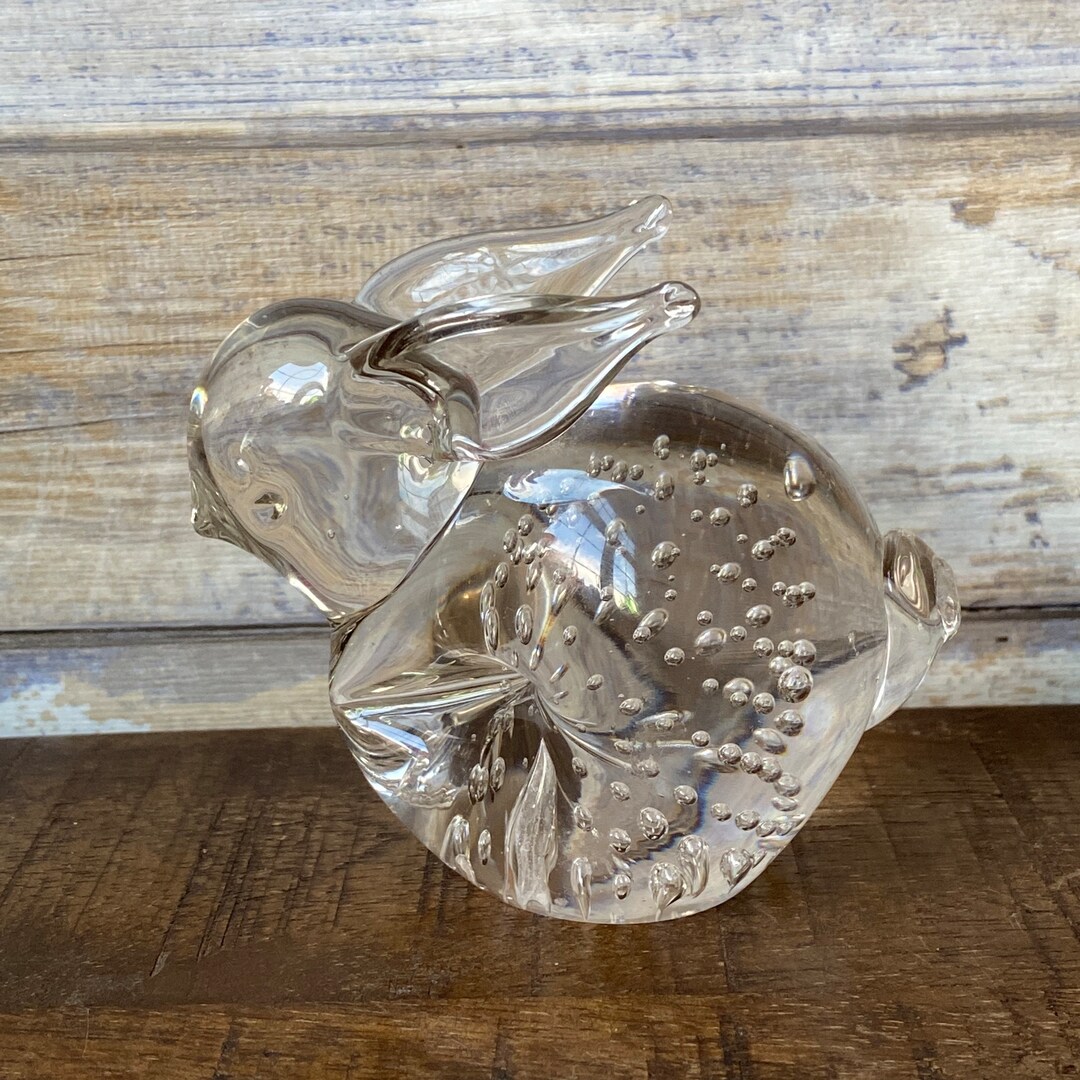 Artisan Hand Blown Clear Glass Bunny Rabbit Figurine Paperweight - Etsy