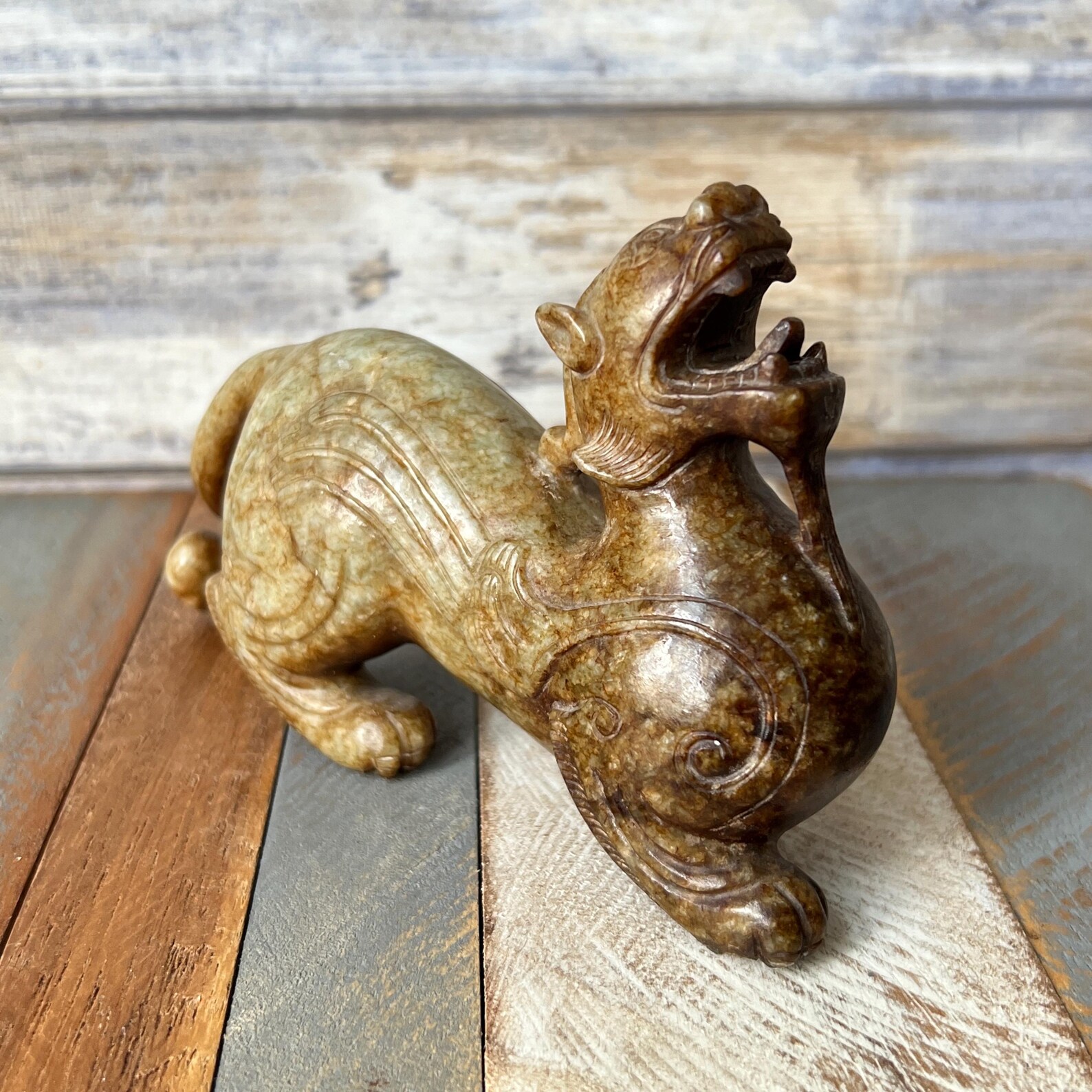 Antique Chinese Carved Jade Mythical Creature Chimera Intricate Details ...