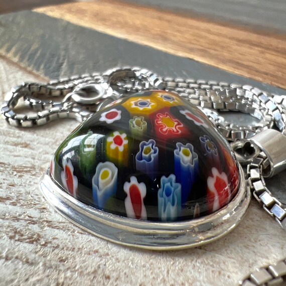 Vintage Sterling Silver Murano Glass Millefiori Heart… - Gem