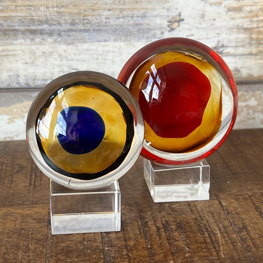 Vintage Pair Artisan Glass Sommerso Domes Figurines Paperweights - Etsy