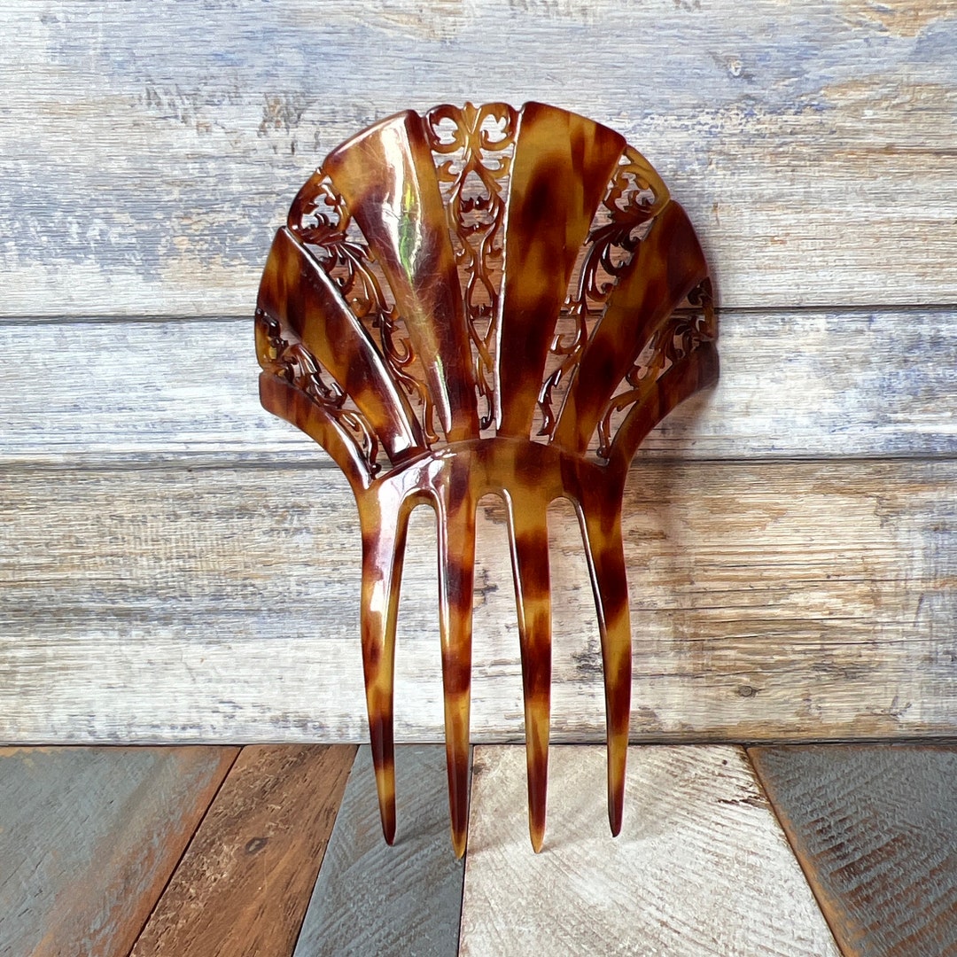 Antique Art Deco Hand Carved Bakelite Hair Slide Large With Intricate ...