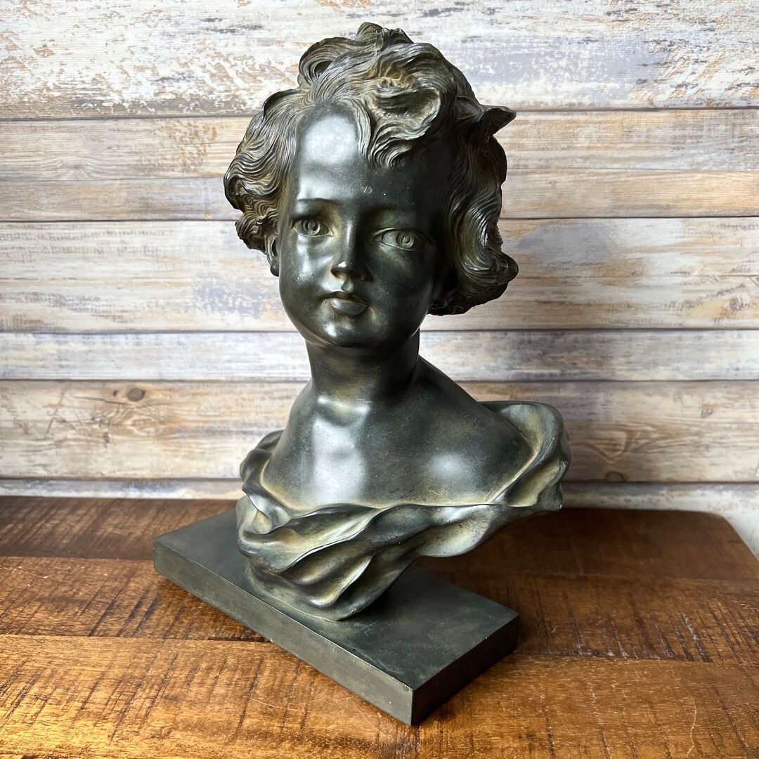 Vintage Art Nouveau Style Bronzed Resin Statue Bust of a Young Girl ...