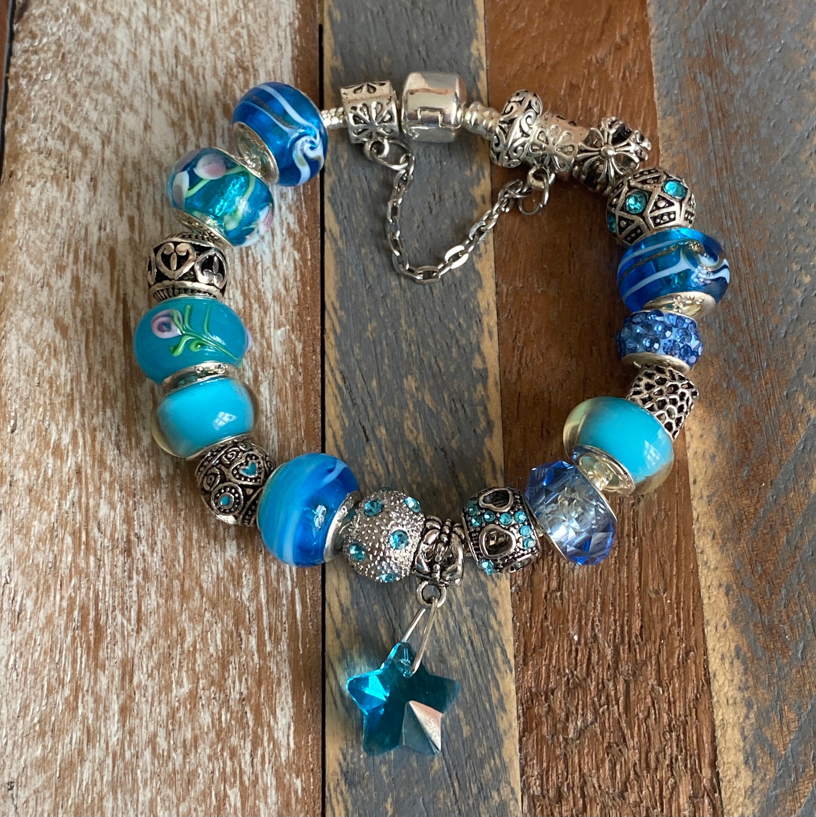 Sterling Silver Pandora Style Charm Bracelet Blue Star | Etsy