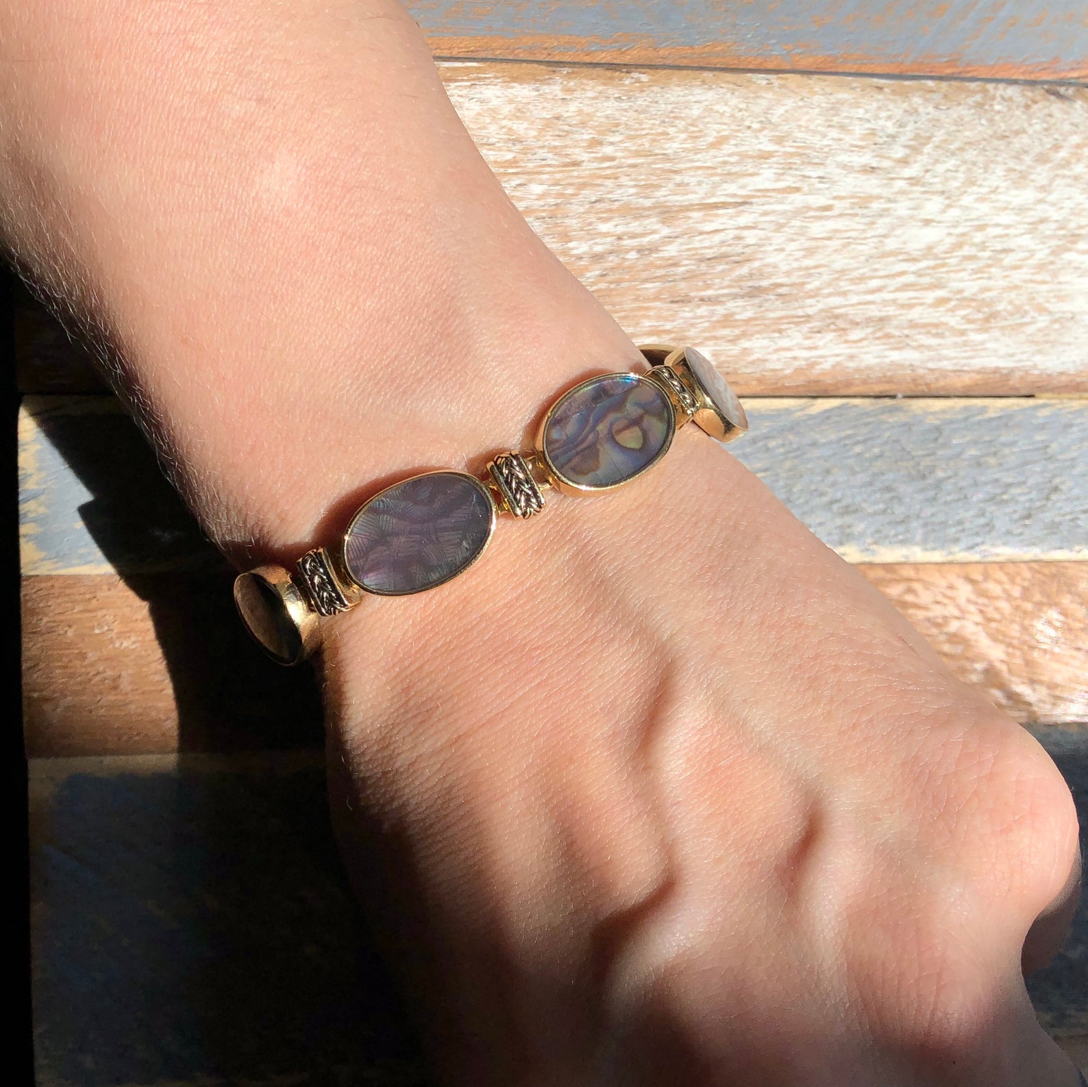 Vintage Monet Gold Toned Mother of Pearl Link Bracelet - Etsy