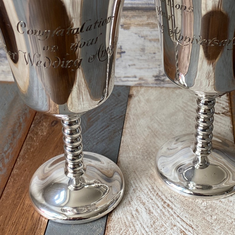 Vintage Silver Plated Wine Goblets: Engraved Anniversary Pair - Etsy