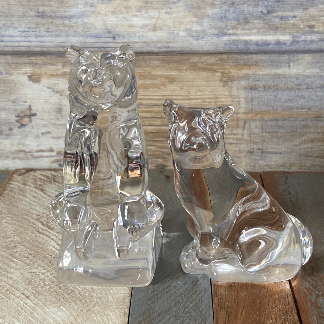 Vintage Norwegian Crystal Glass Pair of Figurines Bear and Fox Hadeland ...