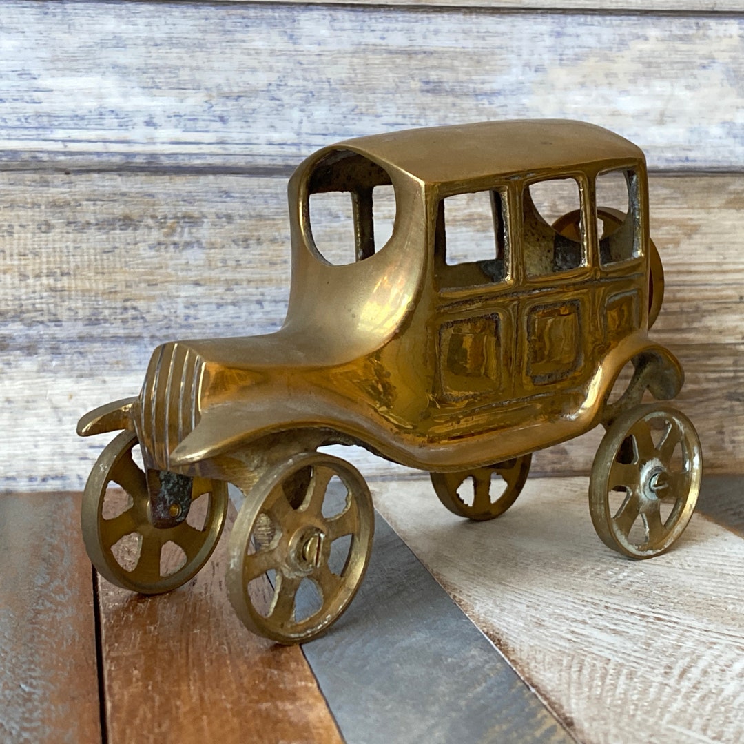 Vintage Solid Brass Old Ford Car Automobile Ornament Figurine Moving ...