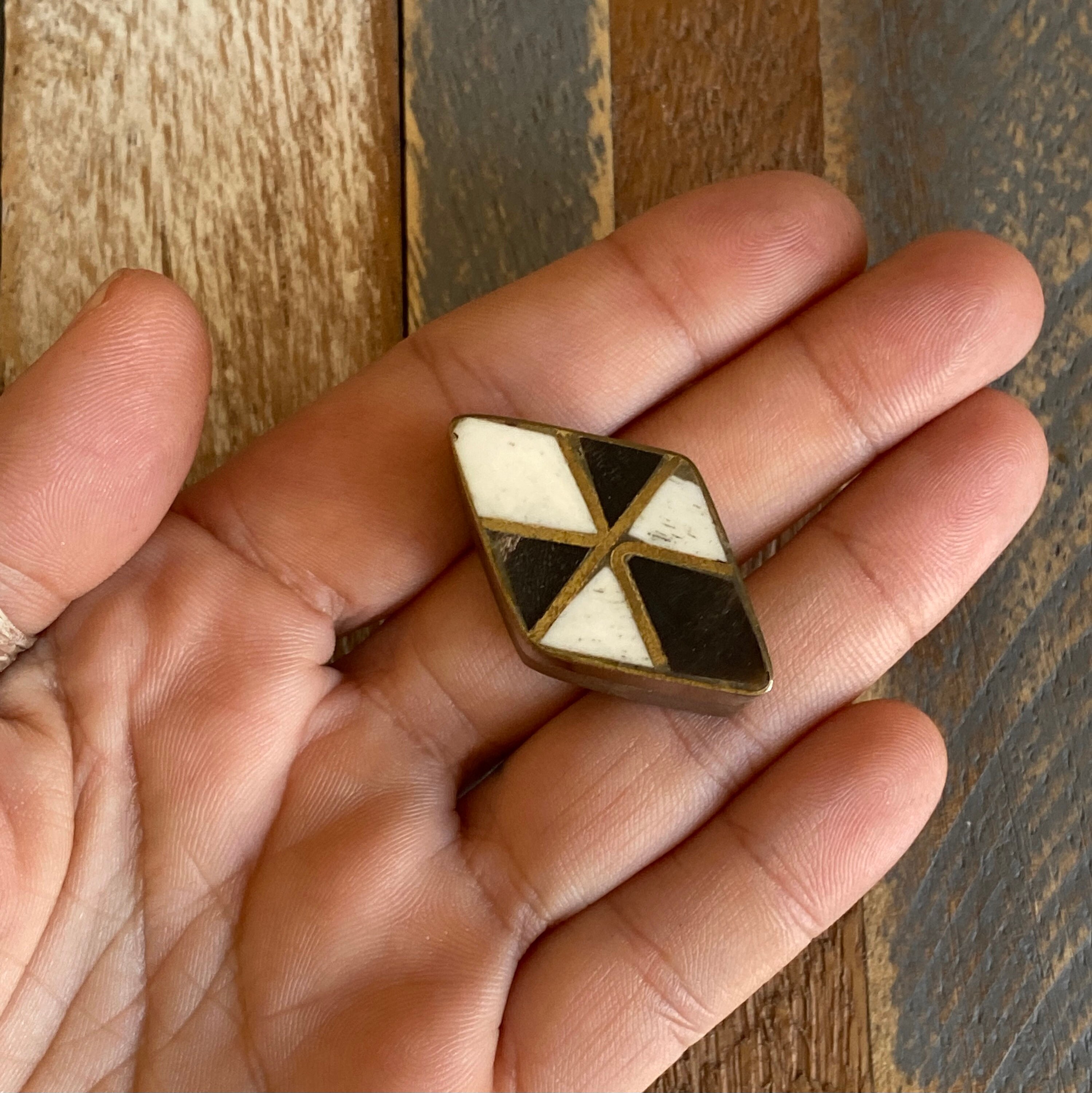 Vintage Small Diamond Shaped Pill Box Handmade Brass Wood Bone - Etsy UK