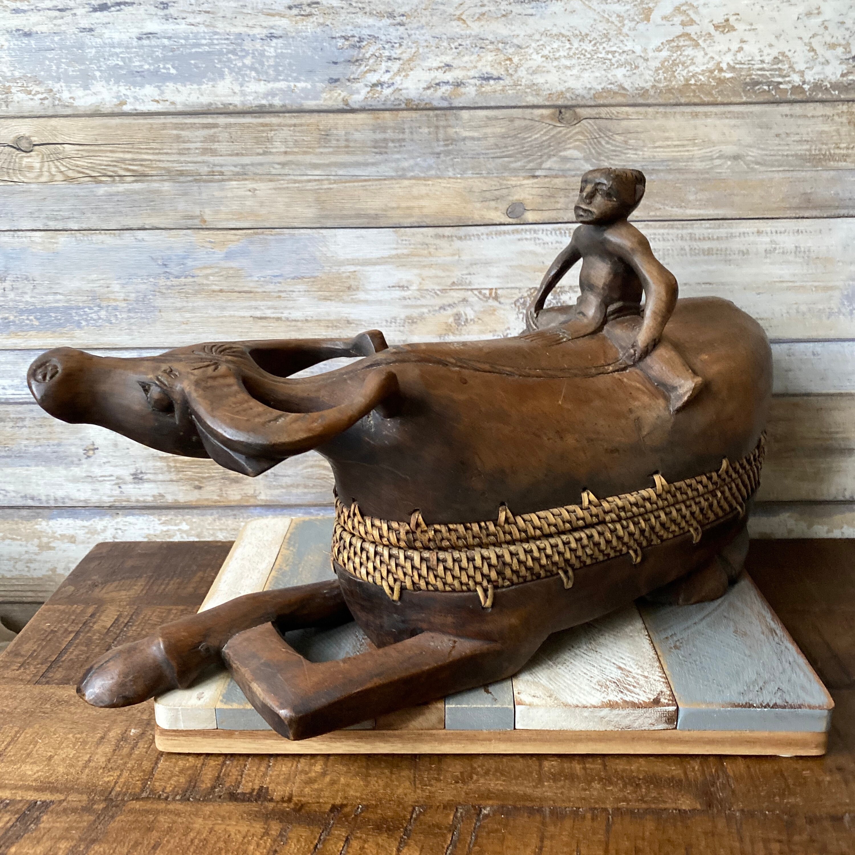 1930s South Asian Folk Art Water Buffalo Hand Carved Wooden Sculpture ...