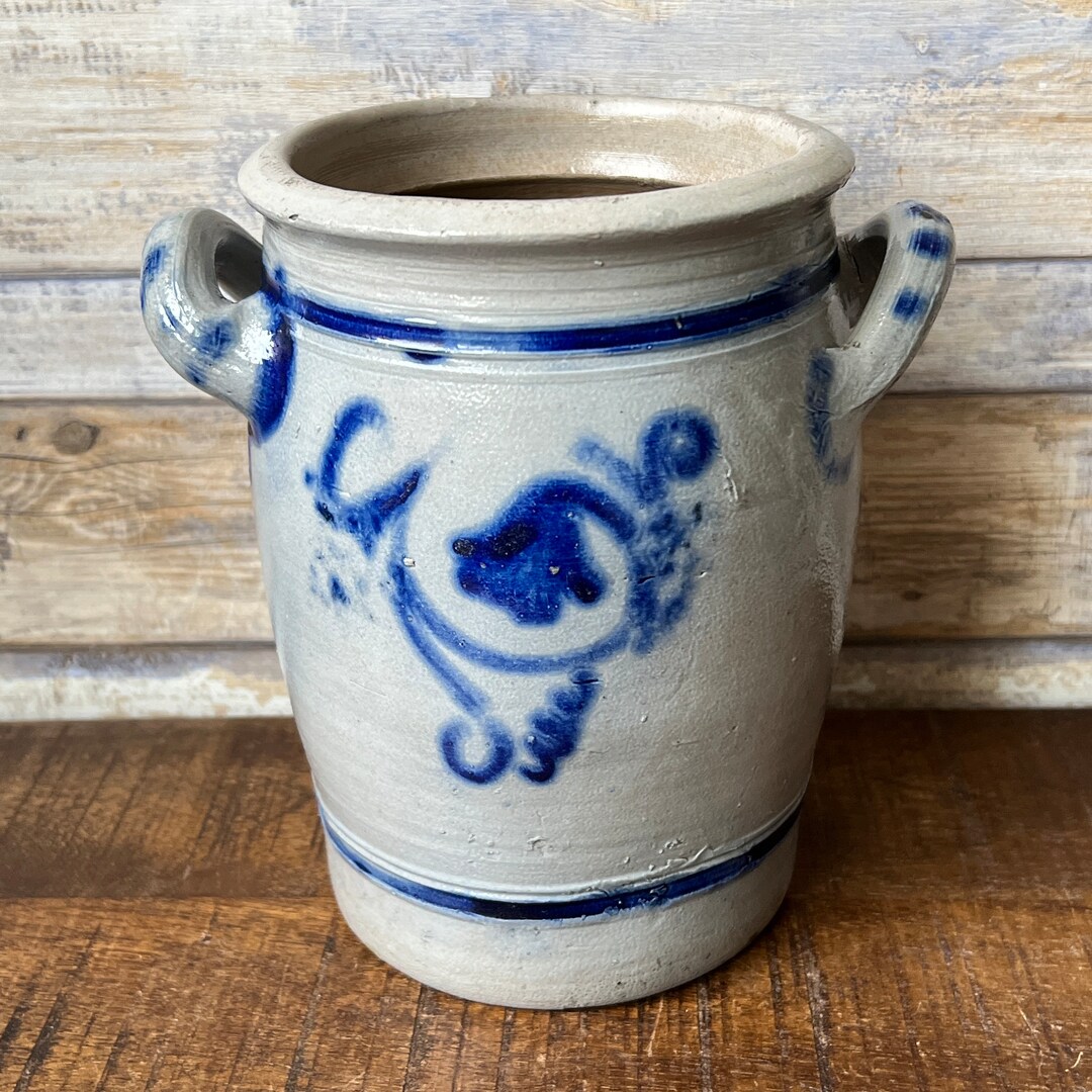 Antique 19th Century German Westrwald Salt Glazed Stoneware Crock With ...