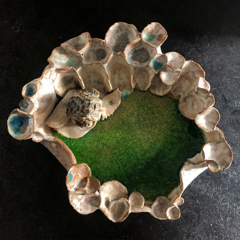 Unique Handmade Glazed Ceramic Pond Platter With Frog Toad | Etsy