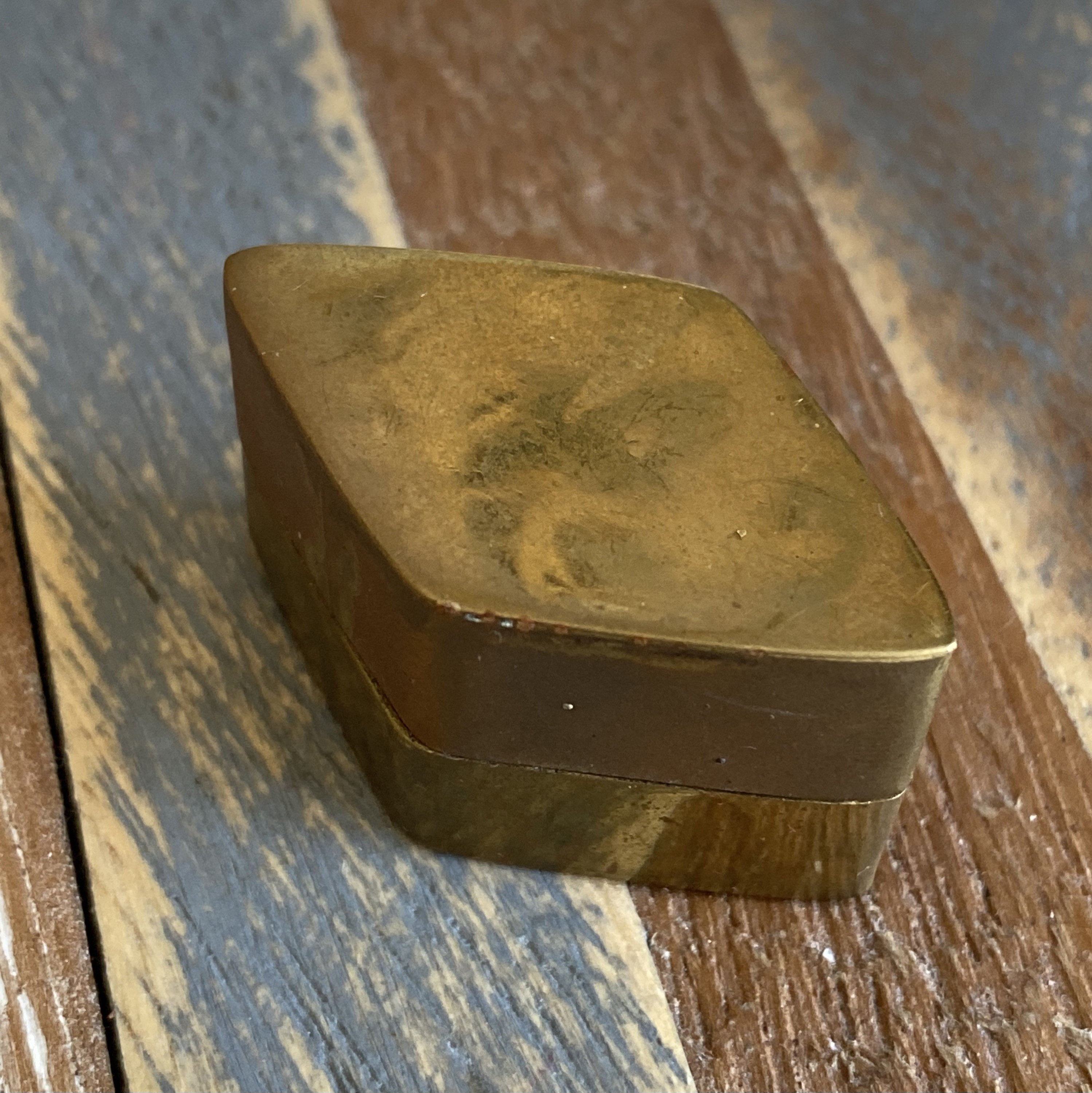 Vintage Small Diamond Shaped Pill Box Handmade Brass Wood Bone - Etsy UK