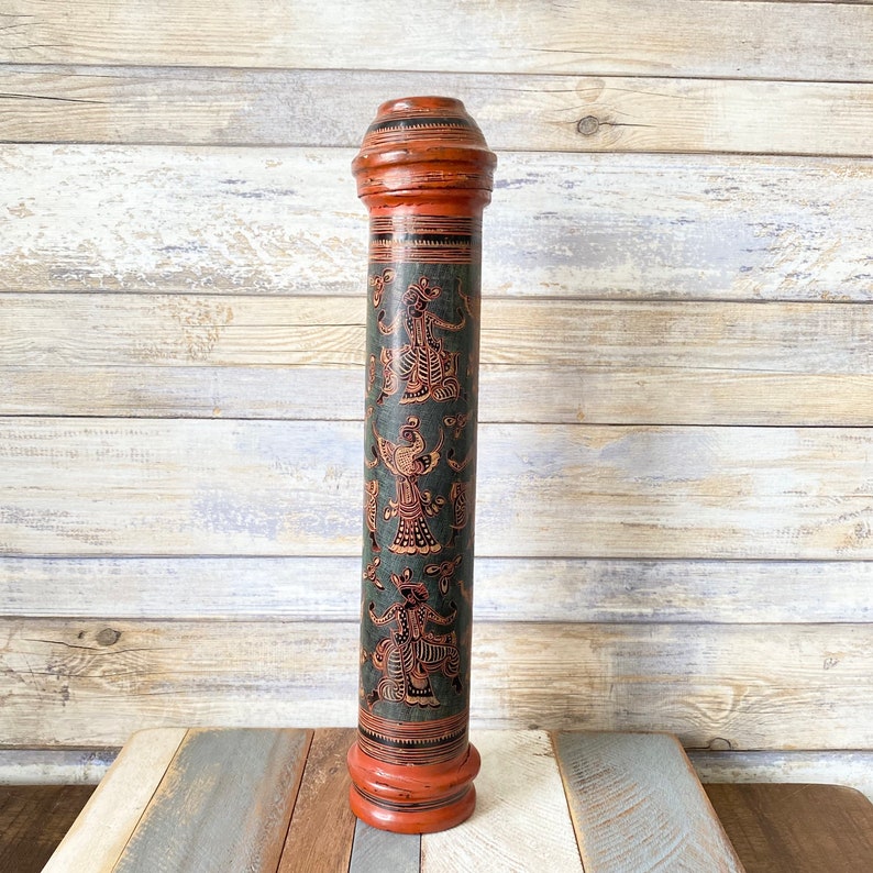 Rare Antique Burmese Lacquer Manuscript Scroll Holder Tube Container ...