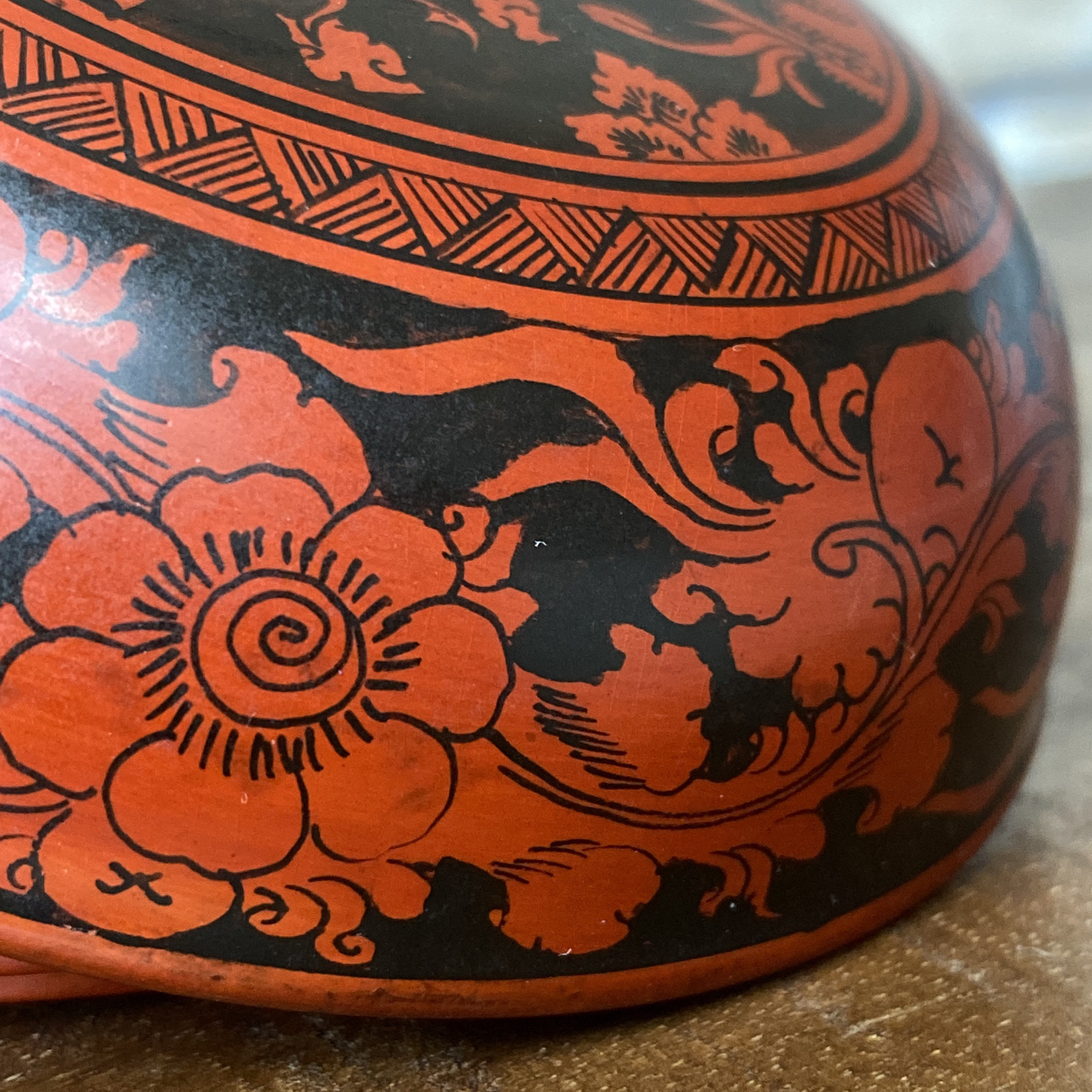 Vintage Hand Painted Japanese Lacquer Round Box Red Black Deer and ...