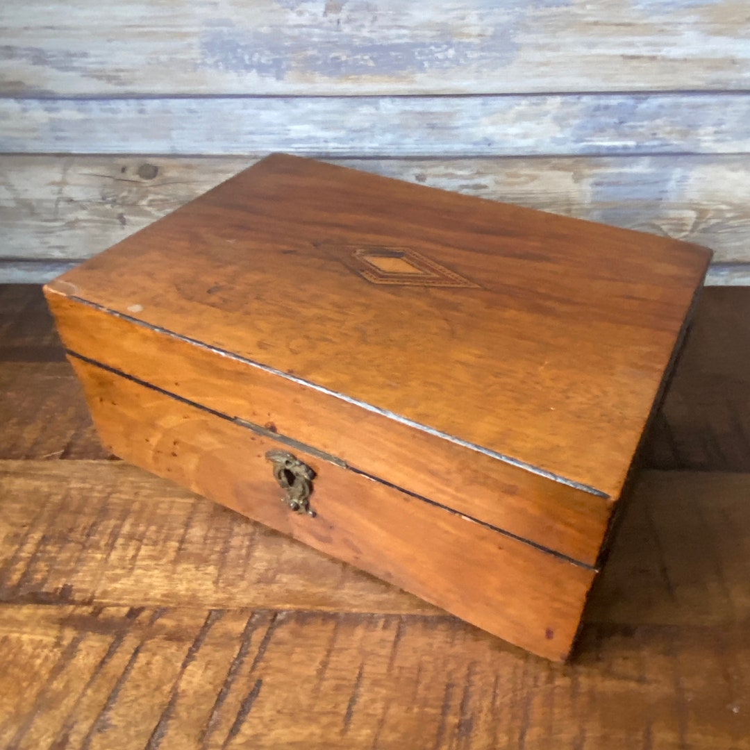 Antique Victorian Wooden Letter Box Marquetry Jewellery Trinket Case ...