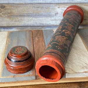 Rare Antique Burmese Lacquer Manuscript Scroll Holder Tube Container ...