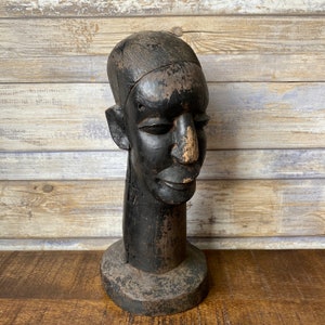 Antique African Tribal Art Head Sculpture Heavy Ebony Wood Medium Size ...