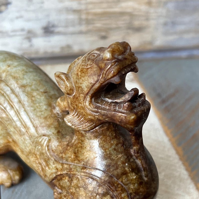 Antique Chinese Carved Jade Mythical Creature Chimera Intricate Details ...