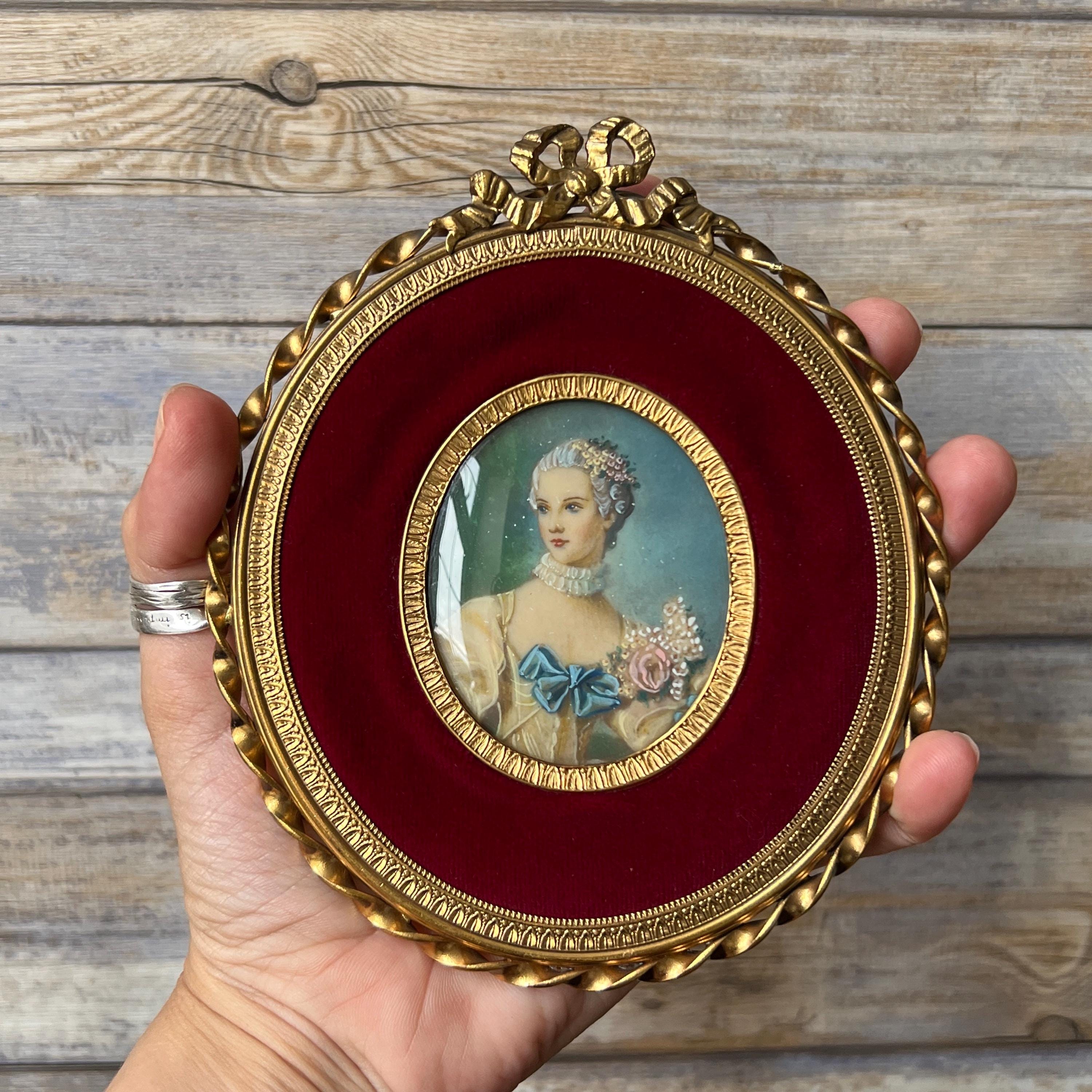 Antique Hand Painted Porcelain Miniature Portrait of Young Woman Red ...