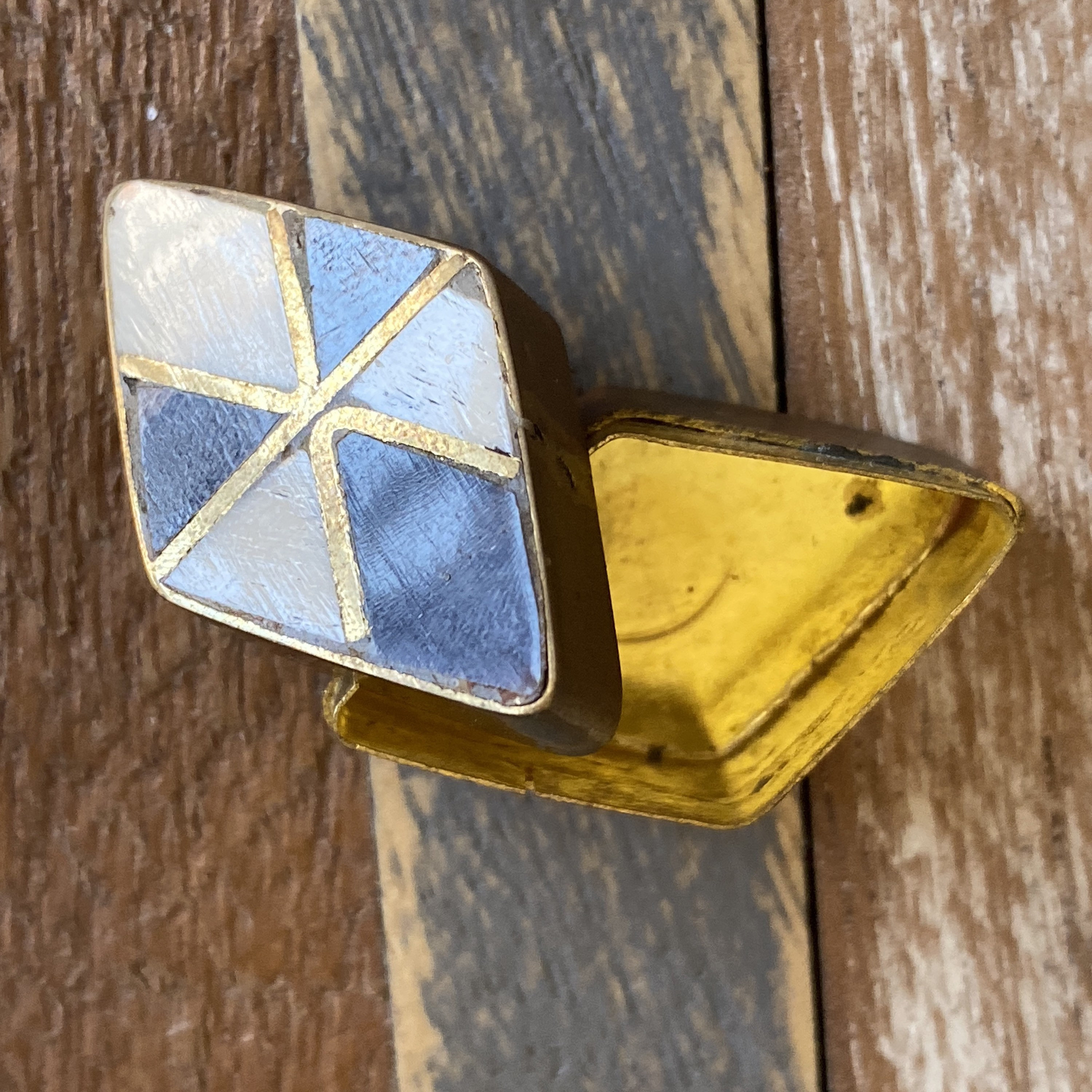 Vintage Small Diamond Shaped Pill Box Handmade Brass Wood Bone - Etsy UK