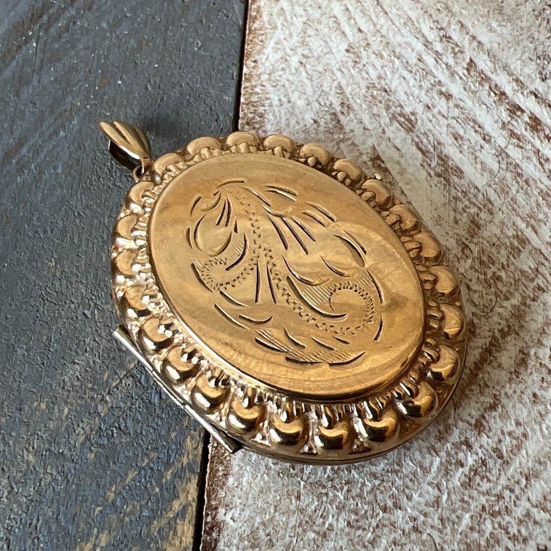 Vintage 9ct 375 Gold Ornate Locket Pendant Engraved Oval Full Hallmarks ...